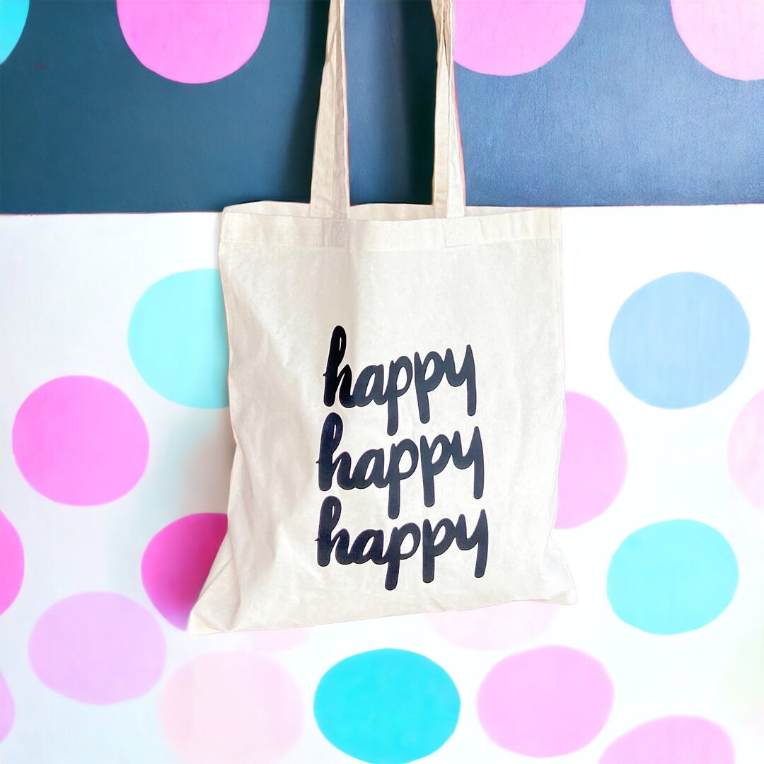Happy Tote Bag, 100% Cotton, Happy shopping bag - Etsy.de