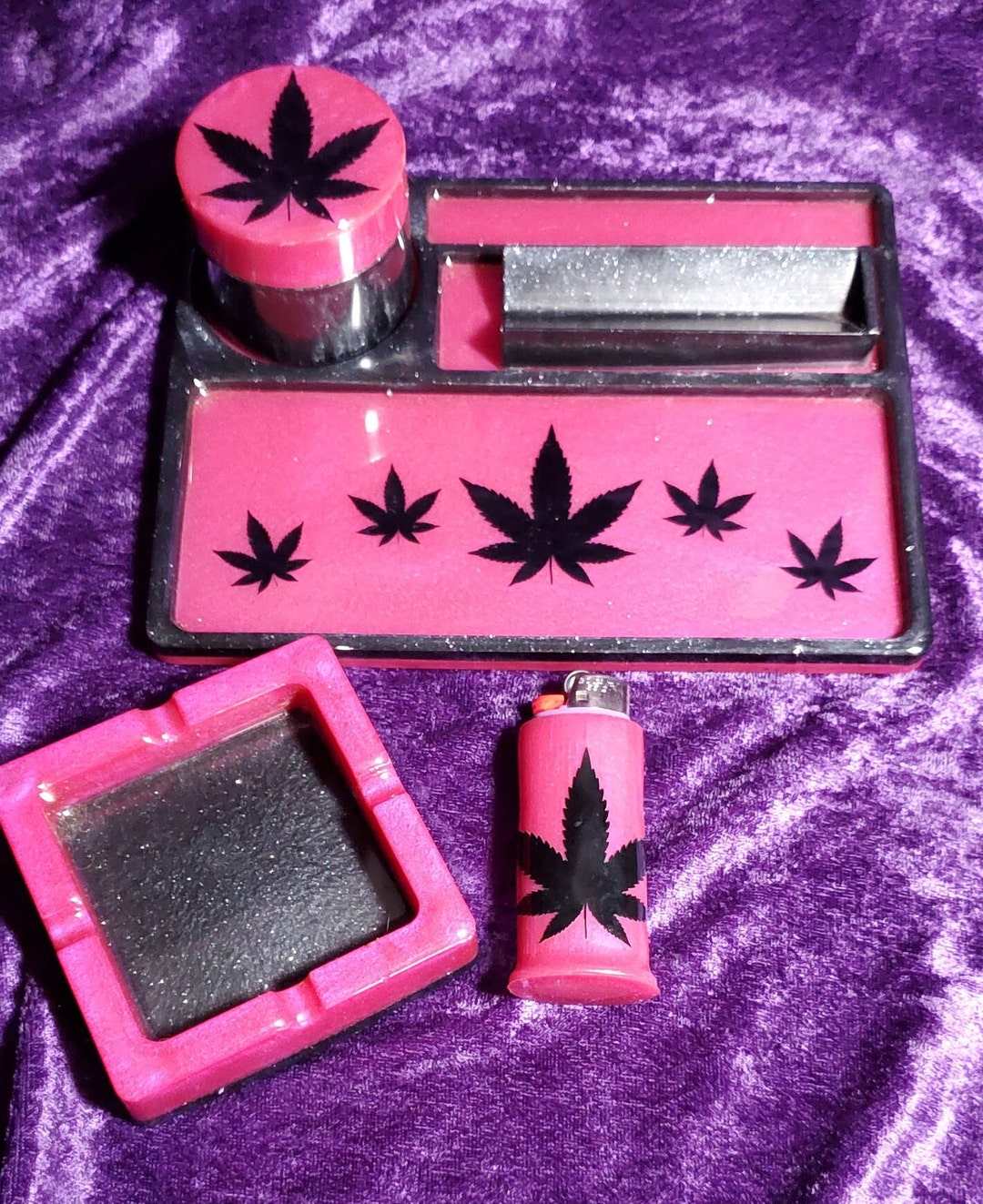Pink & Black Rolling Tray Set - Etsy