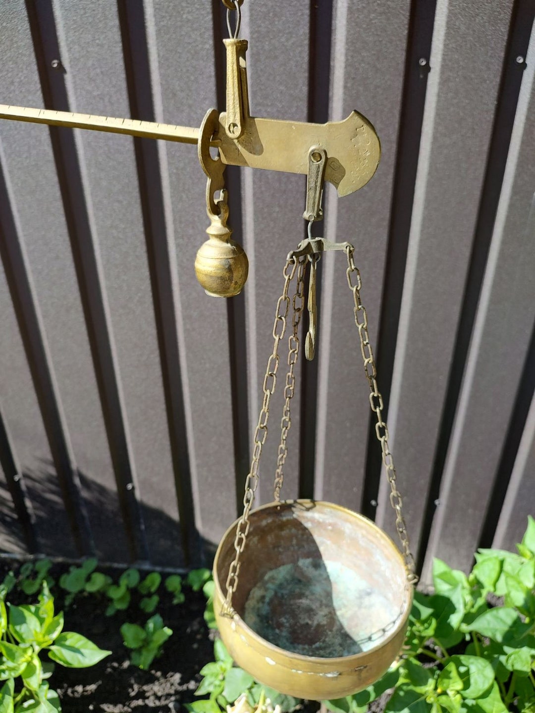 Vintage Hanging Brass Scales With Bowl and Weight.french Forged ...
