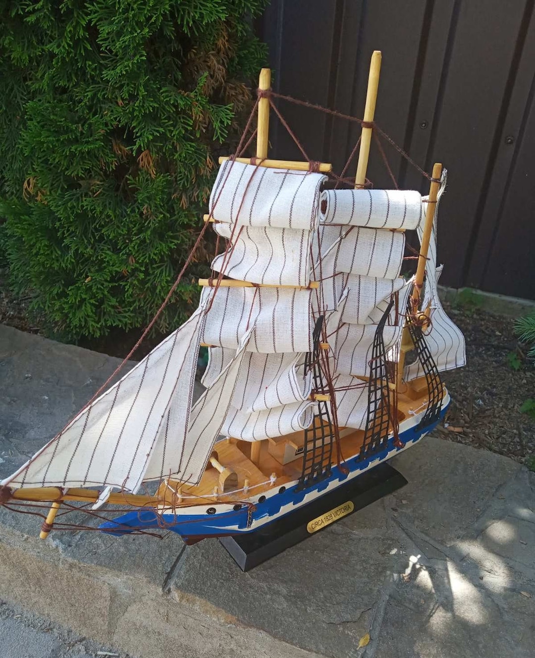 Model of a Wooden Ship With Sails.vintage Handicrafts.sailboat With ...
