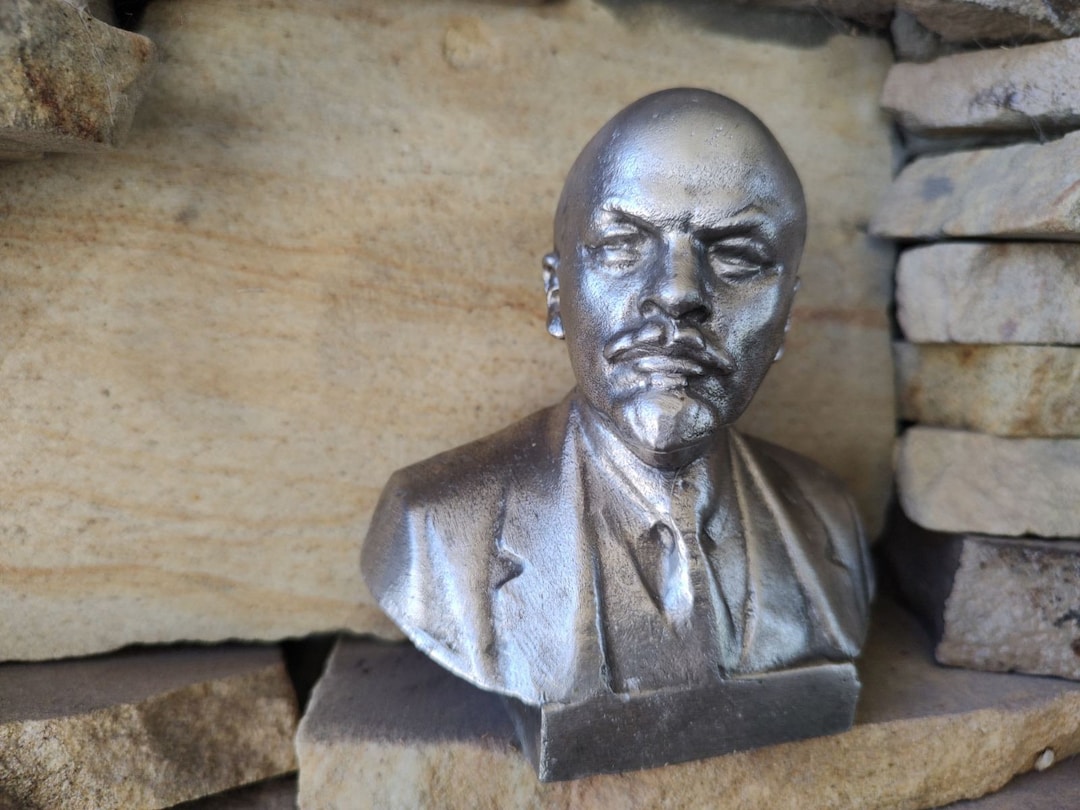 The Metal Bust of V.I. LENIN is Painted in Silver Color. Table Figurine ...