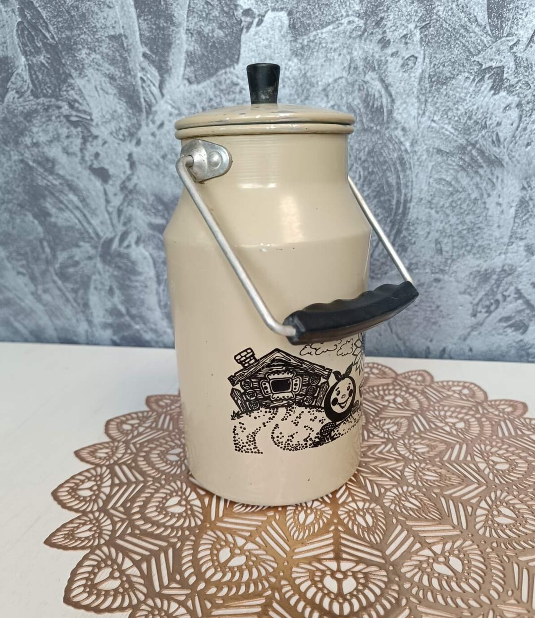 Soviet Beige Aluminum Milk Jar With Lid and Fairytale bun Ornament Home ...