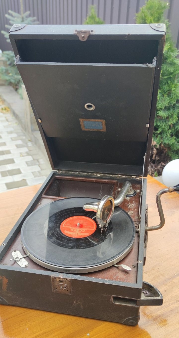 German Portable Gramophone Electrola in a Suitcase. Antique Gramophone ...