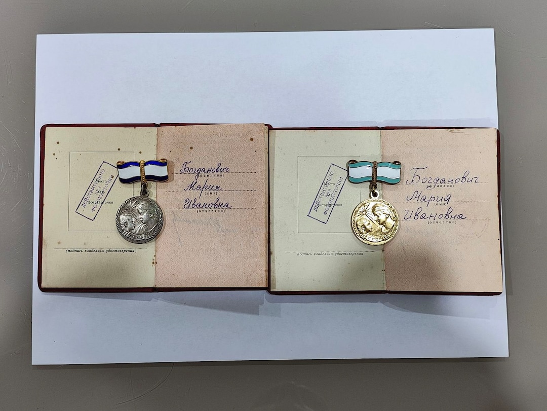 Soviet Medals “for Motherhood” 1st and 2nd Degree. Enameled Breastplate ...