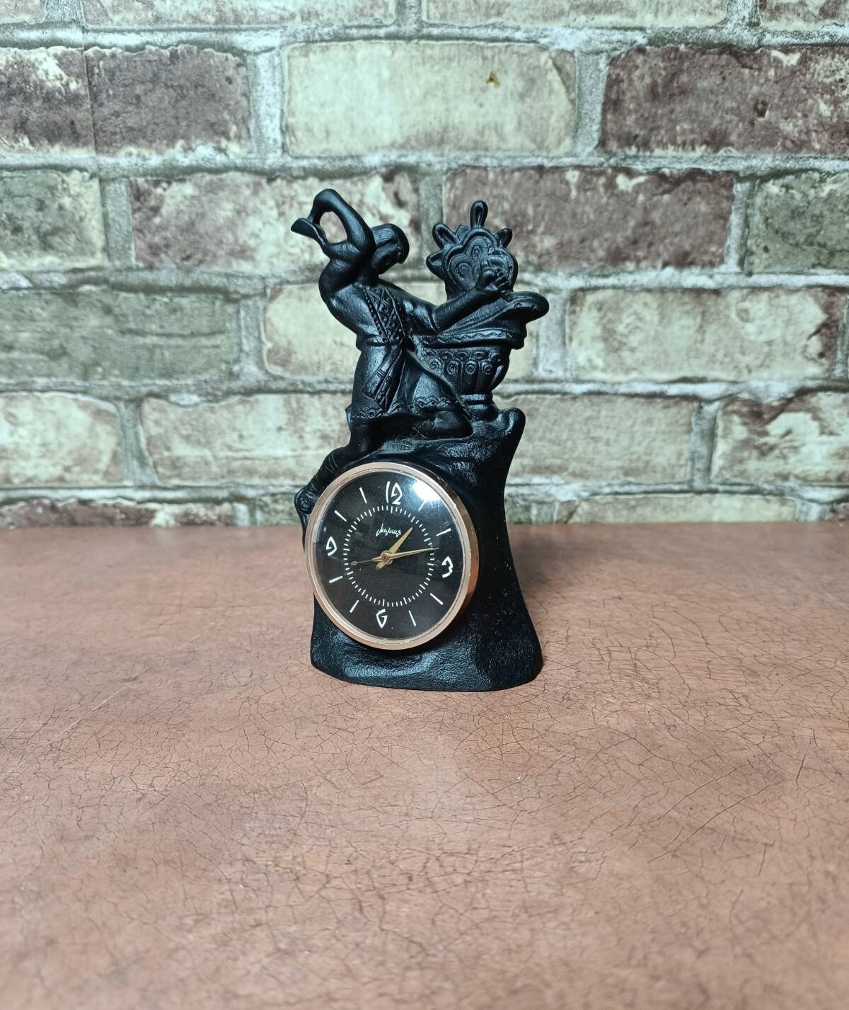 Rare Mantel Clock Lightning.black Cast Iron Clock.lightning Table Clock ...