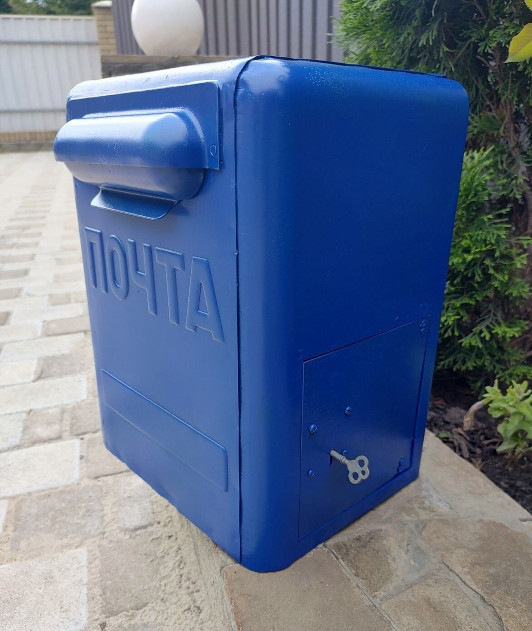 Blue Metal Mailbox. Vintage Box for Letters and Newspapers. USSR ...
