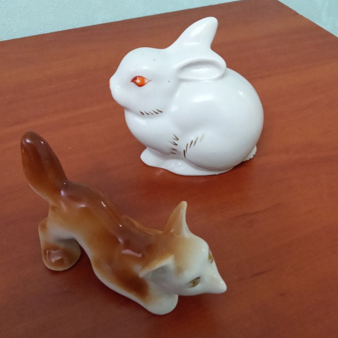 Vintage Porcelain Animal Figurines, Rabbit and Fox, Polonsk, USSR - Etsy UK