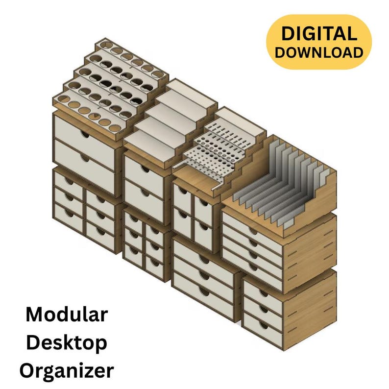 Modular Desk Organizer Bundle: Laser Cut Files (DXF SVG PDF) | Hobby ...