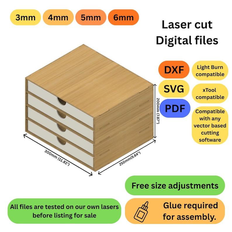Modular Desk Organizer Bundle: Laser Cut Files (DXF SVG PDF) | Hobby ...