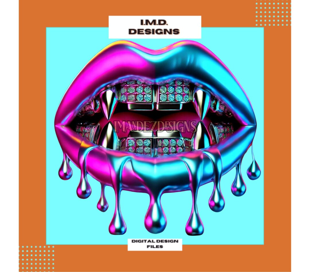Dripping Chrome Purple and Blue Lips Clipart, Lip Gloss Clipart ...