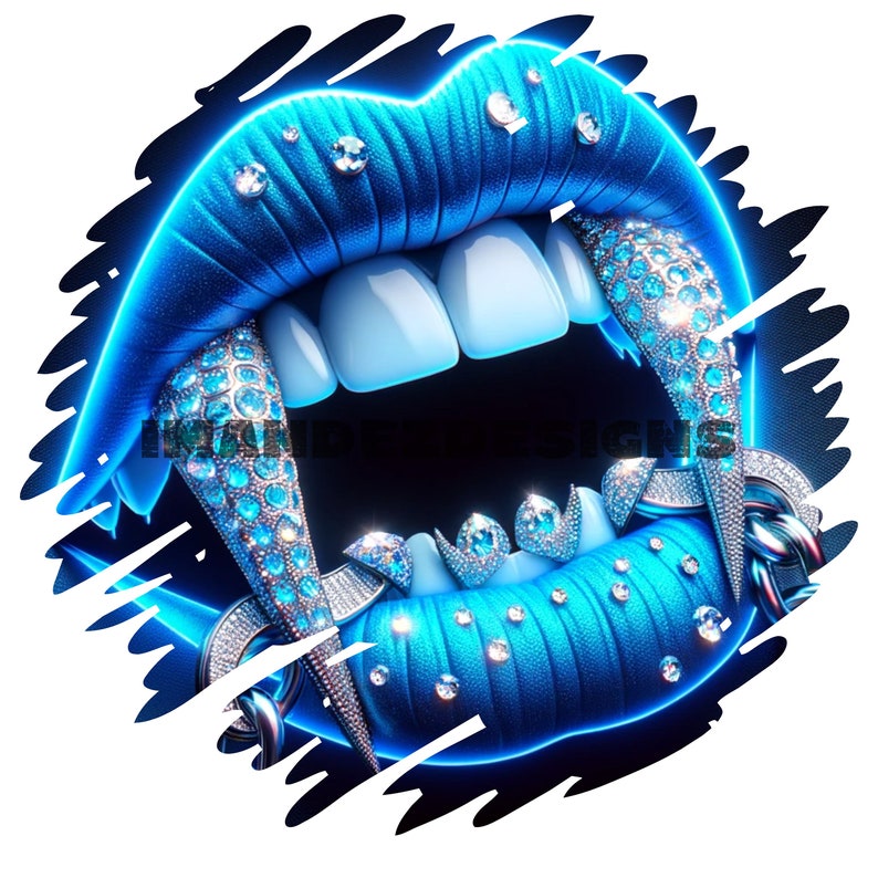Blue Neon Lips Design, Lip Gloss Clipart, Stylish Lips Png, Neon Lips ...