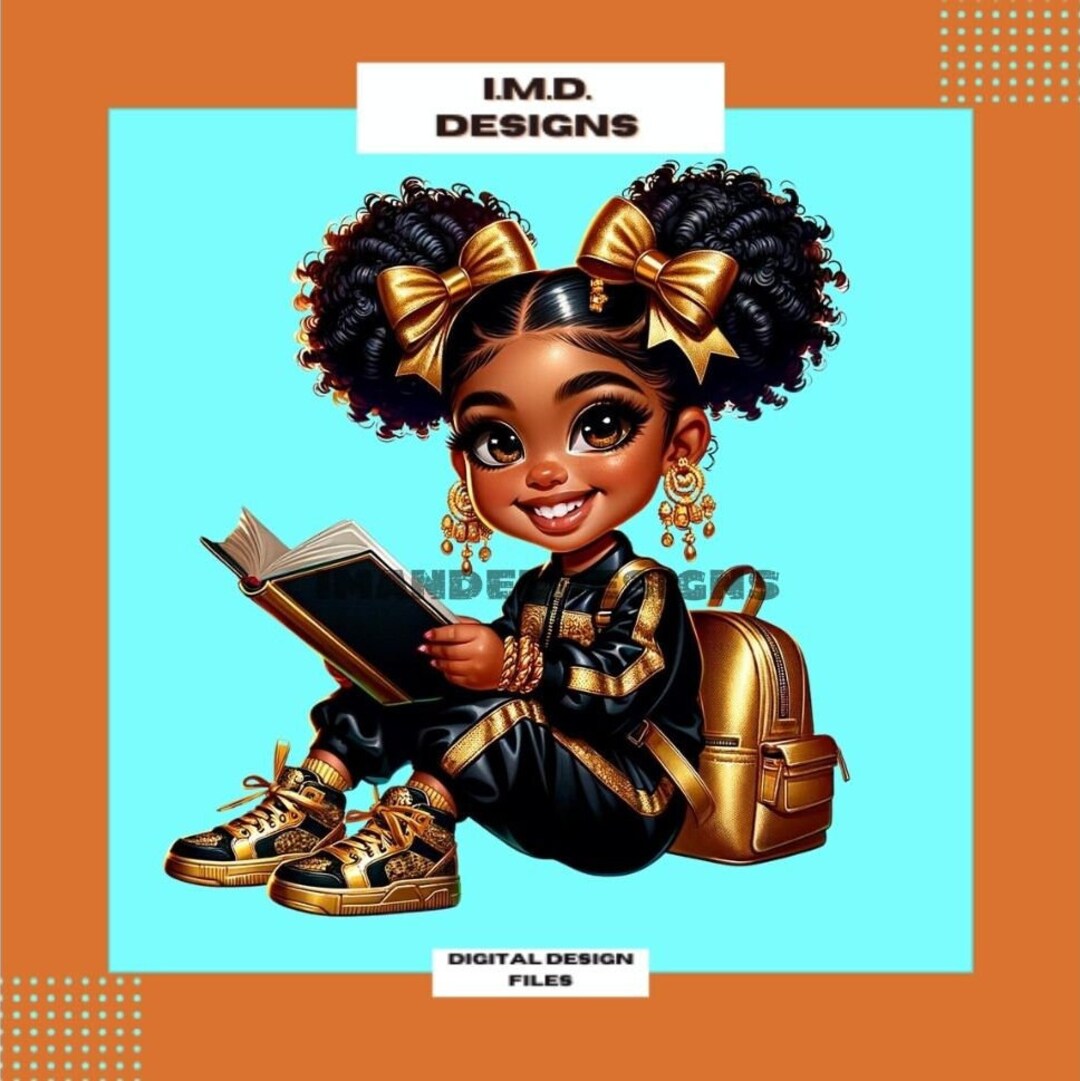 Chibi Girl Clipart, Reading Book PNG, Ethnic Character Art (digital ...
