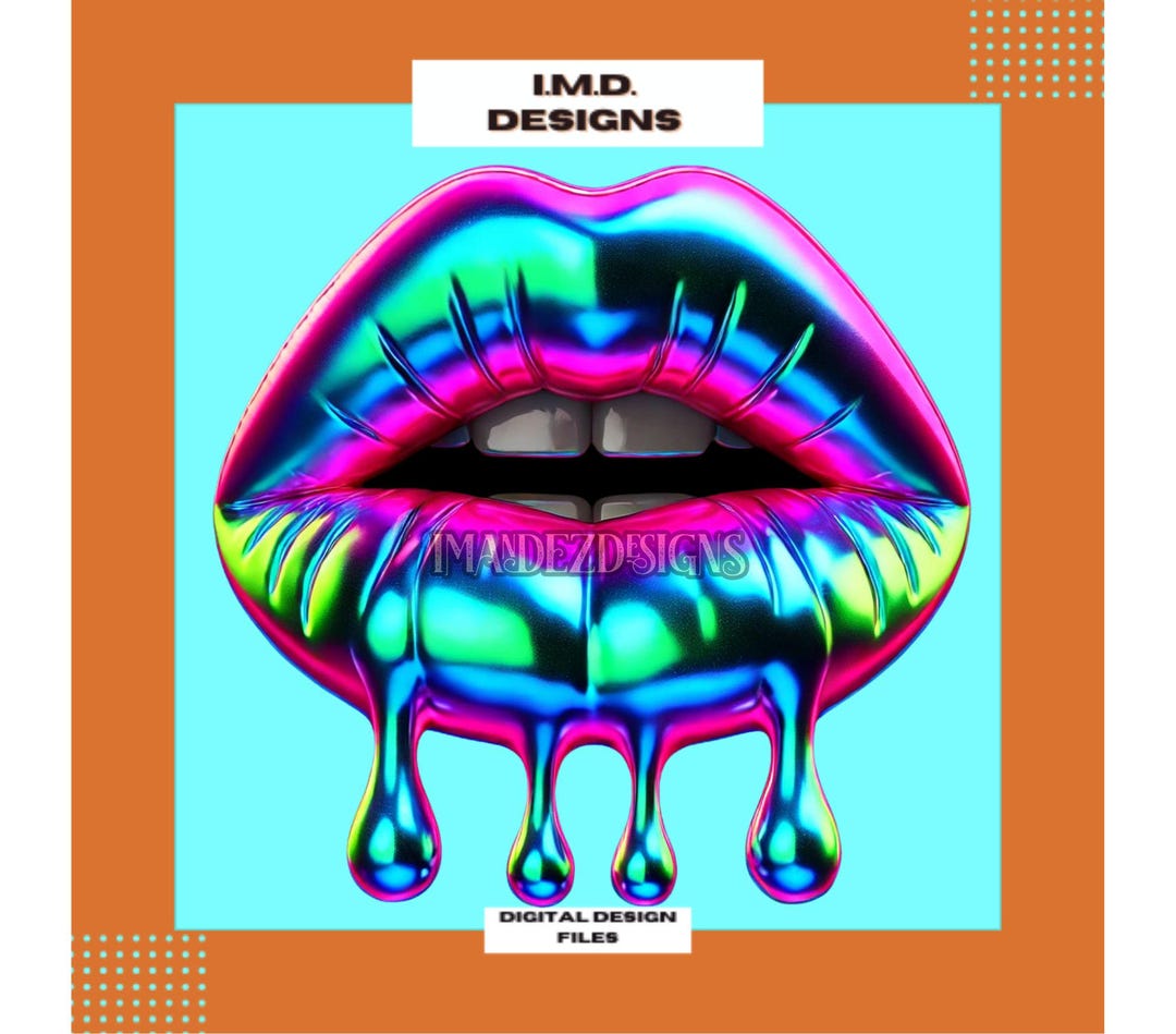 Dripping Chrome Lips Clipart, Lip Gloss Clipart, Stylish Neon Lips Png ...