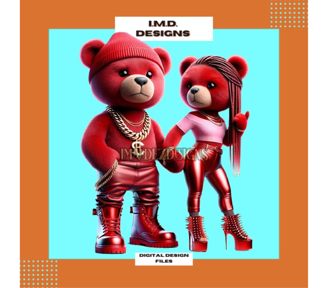 Digital Valentine Teddy Bear, Printable Valentine Red Gold Teddy Bear ...