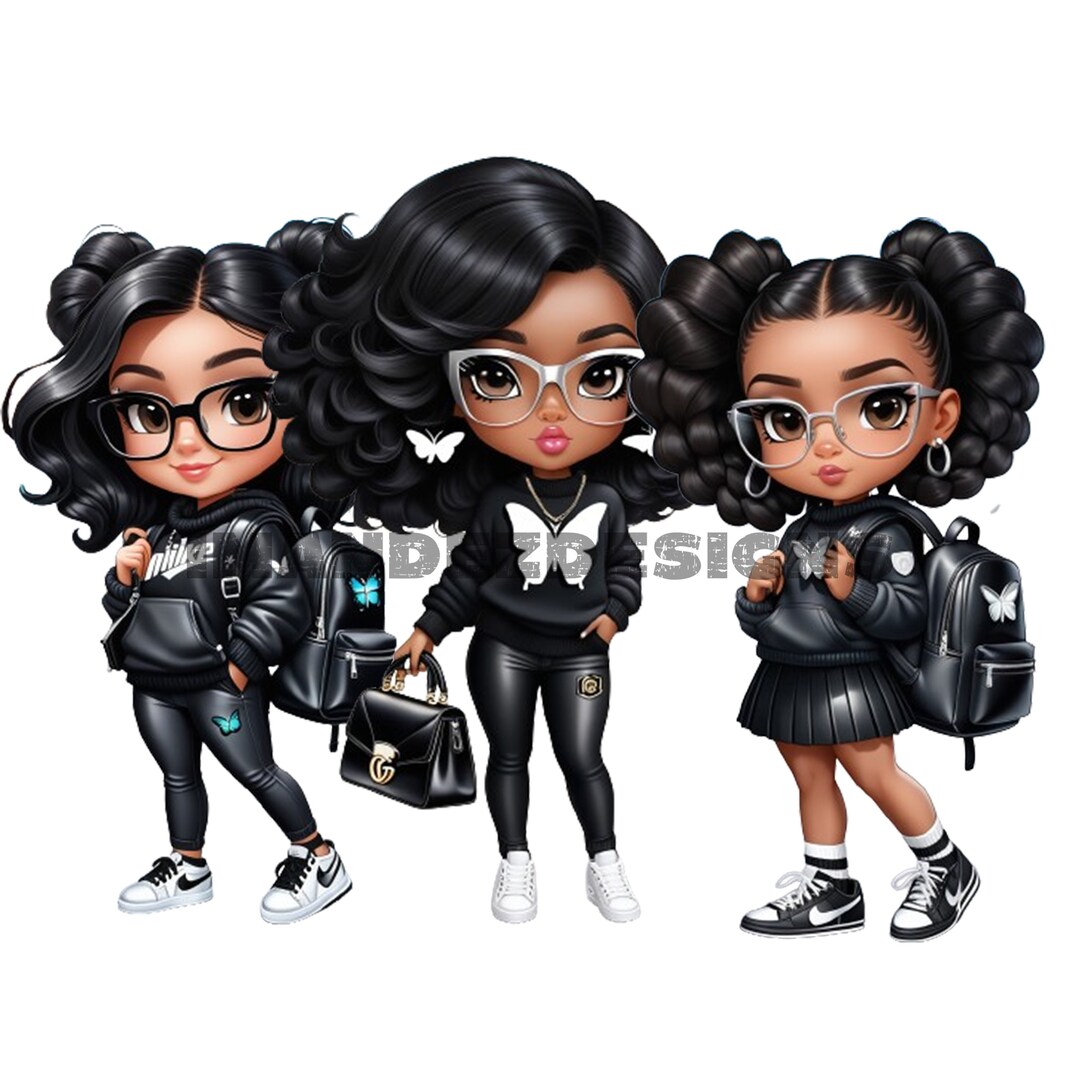 Black Women Chibi Clipart: Fashionable PNG Bundle (digital Download) - Etsy