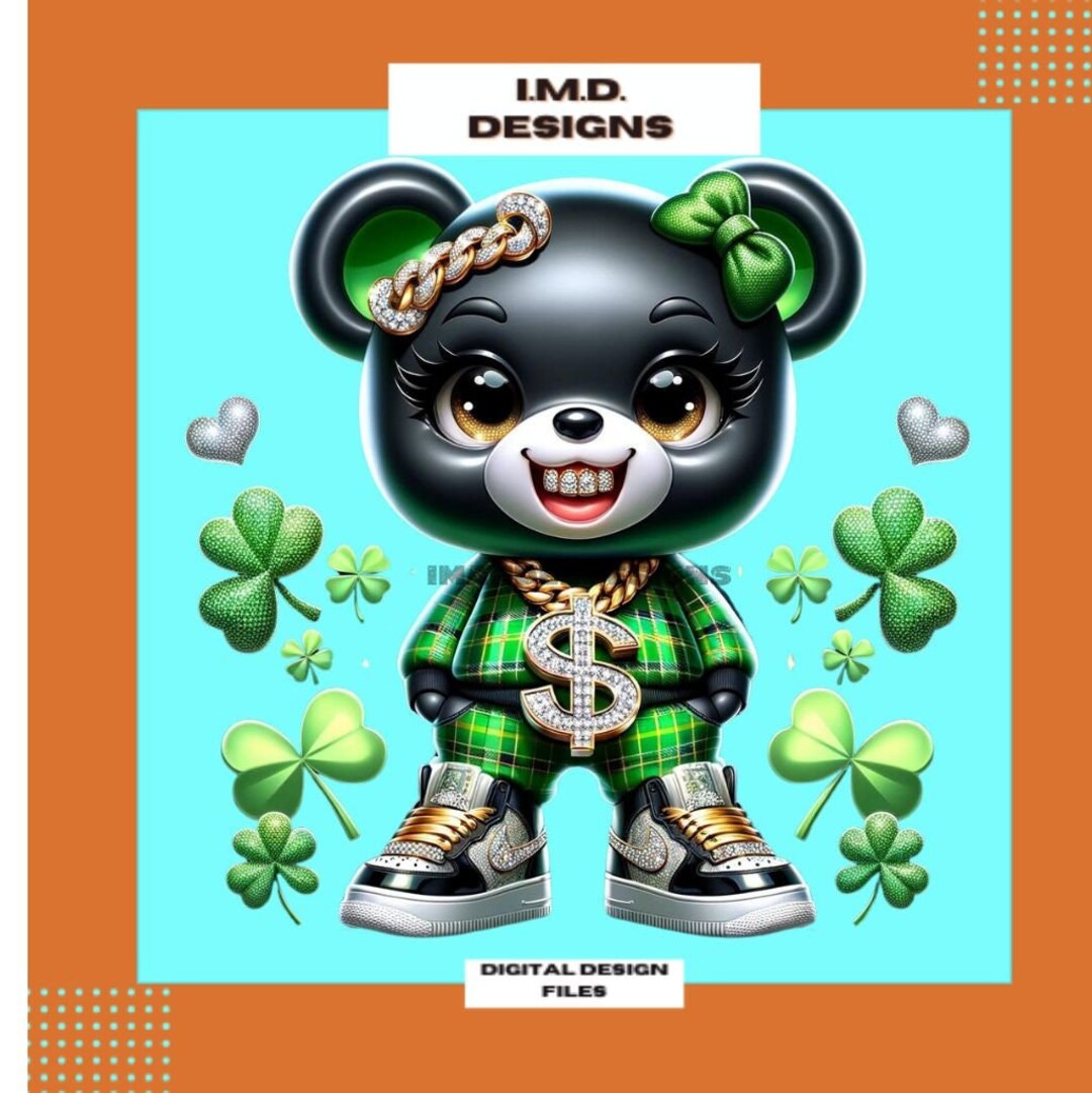 Cool Cute Irish Bear Png, St Patricks Day PNG, Urban Leprechaun Art ...