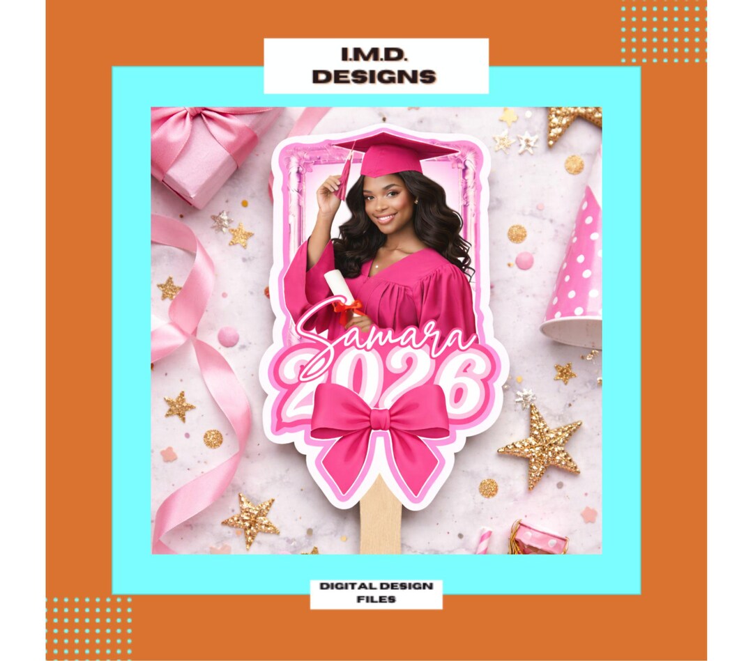 Pink Graduation Paddle Template, 2026 Senior Photo Fan Printable ...