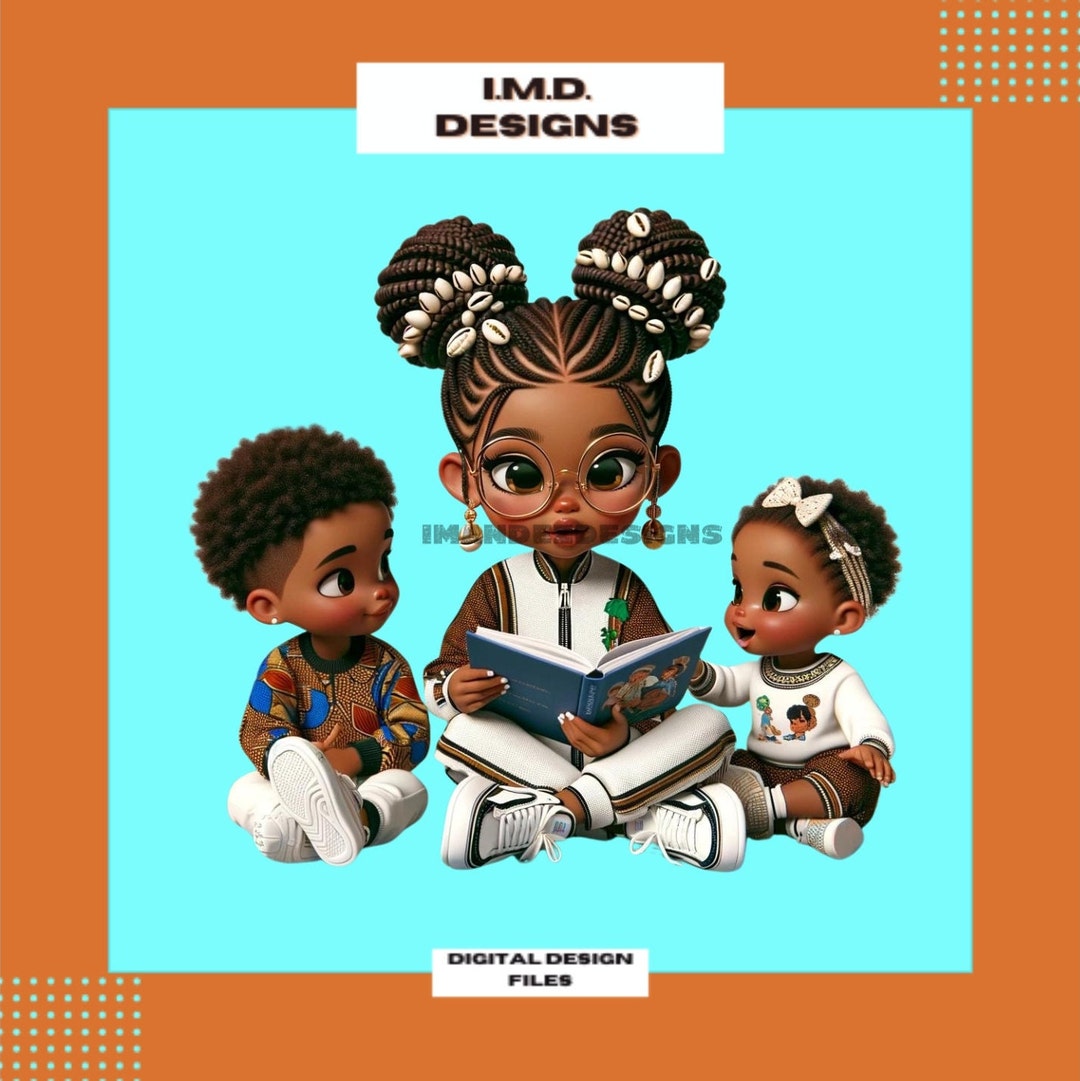 Chibi Printable Image, African Style Chibi PNG , Chibi Girl Reading to ...