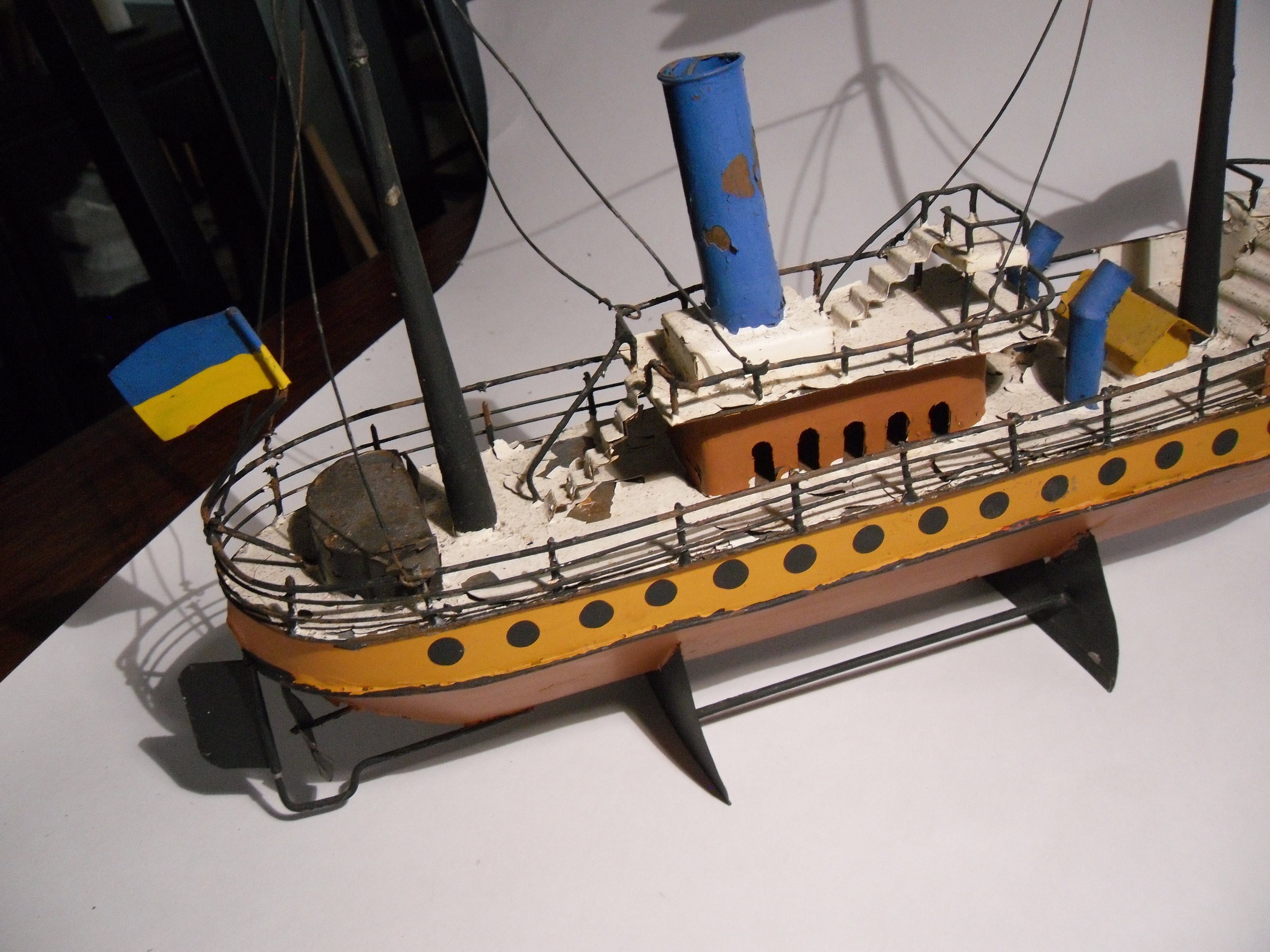 Vintage Metal Steam Ship Model-colorful, Authentic Folk Art C.1940's - Etsy
