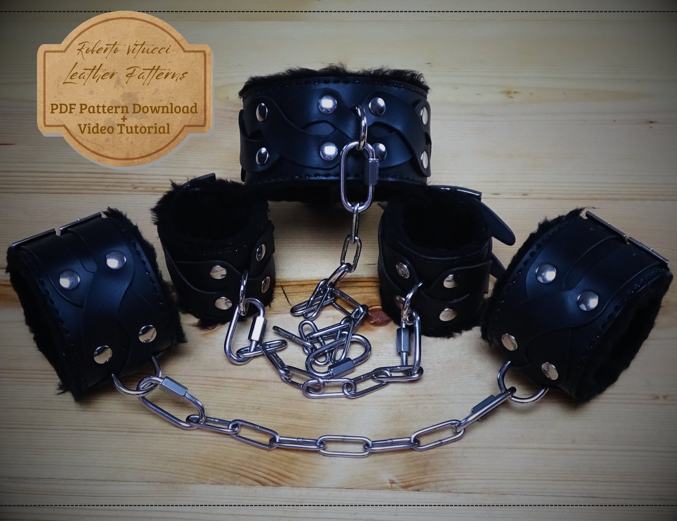 Leather Choker and Cuffs Weave Design With Fur Multi Size - Etsy