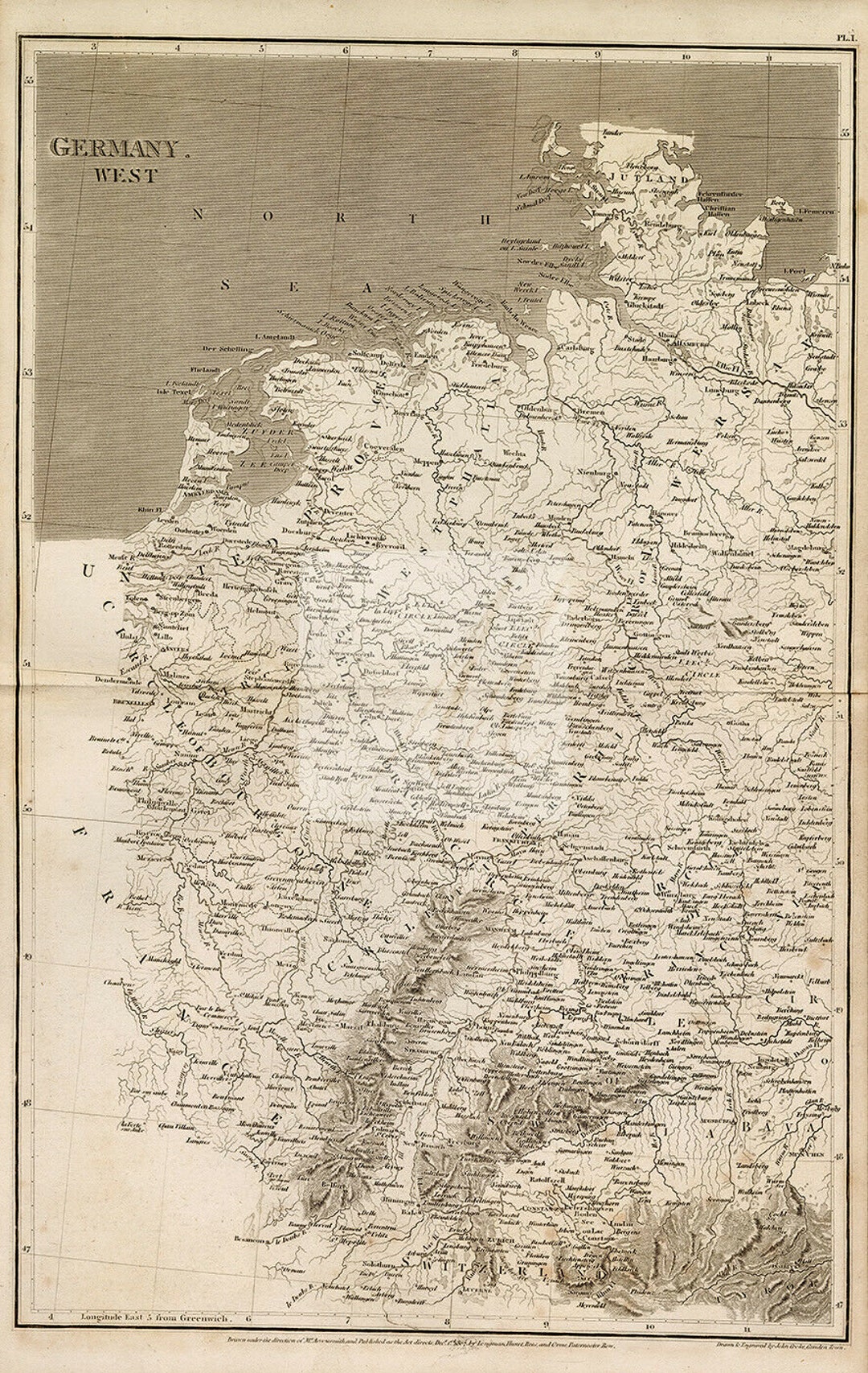 VINTAGE Map of Germany-west 1800s Rees' Encyclopedia - Etsy