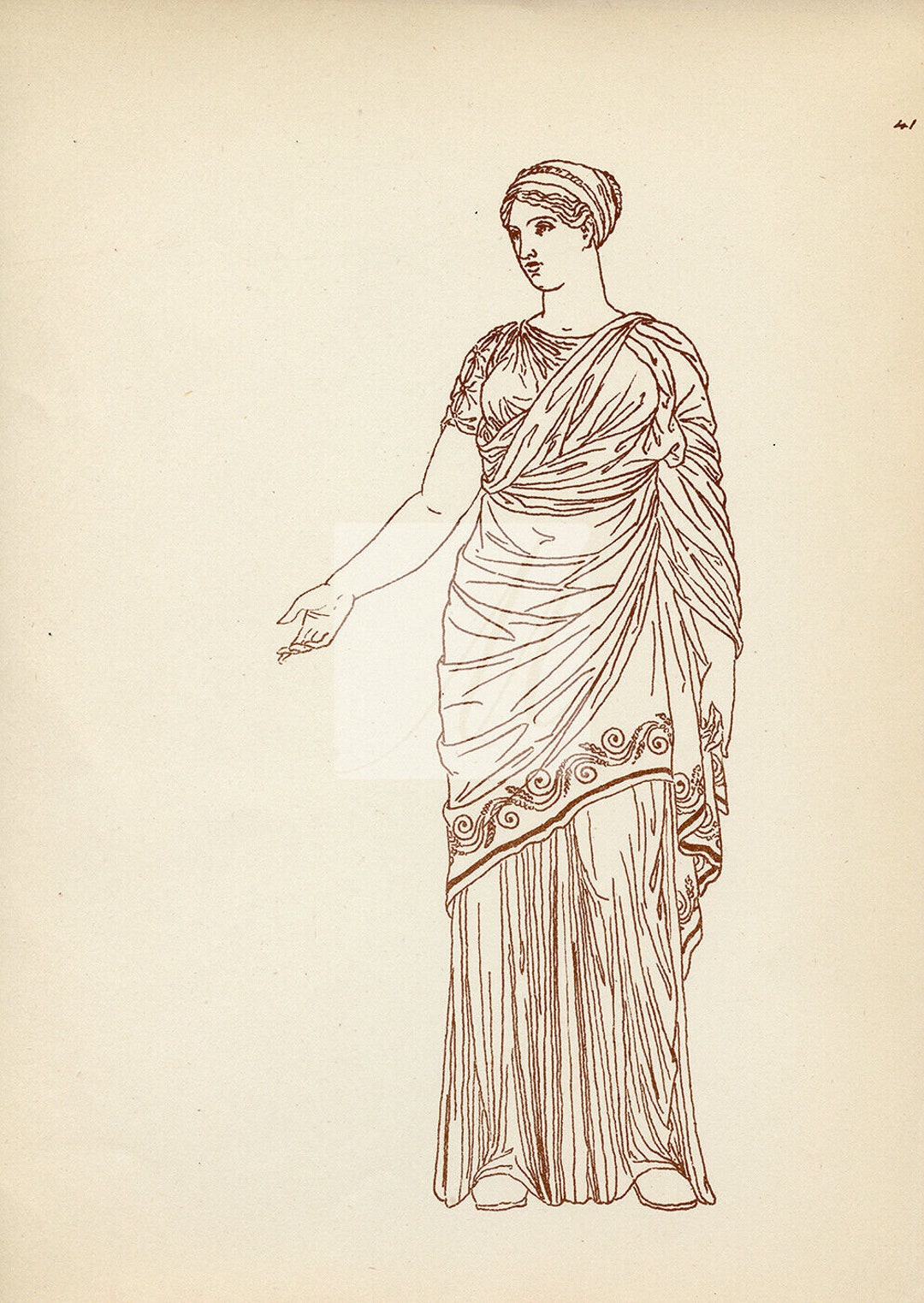 ANTIQUE Costume Print Figure With Chiton Himation 1883 - Etsy