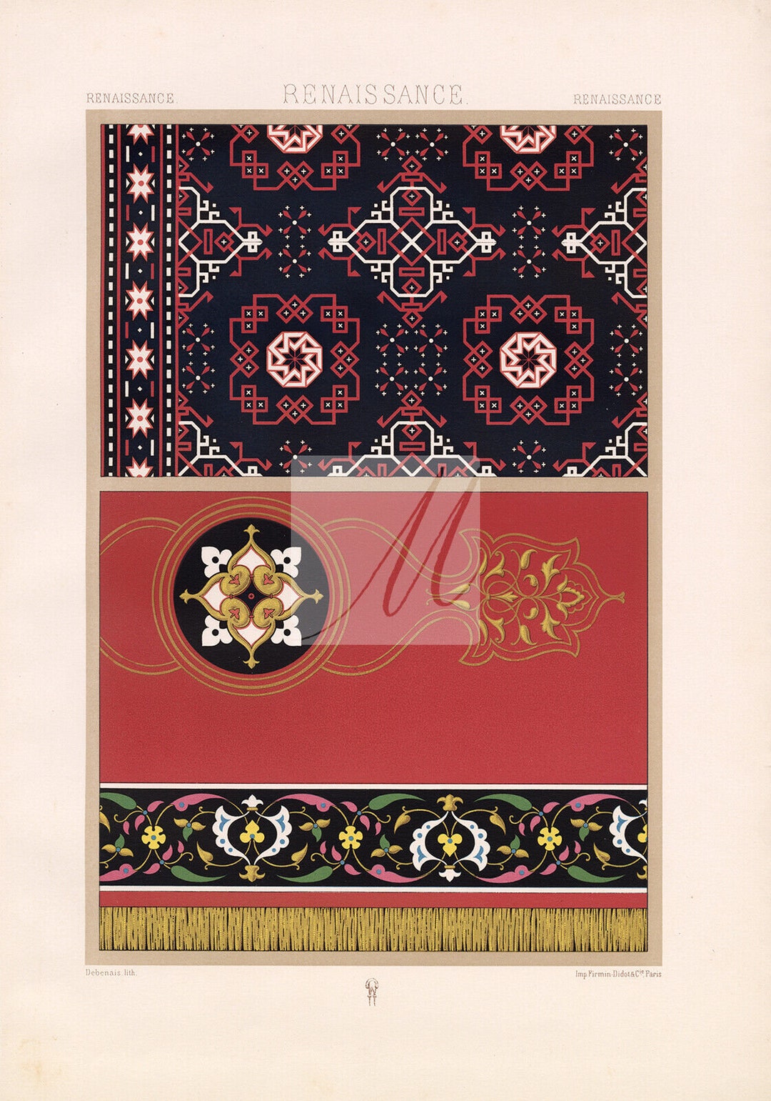 Renaissance Rug Pattern, Racinet Fabric Design, Original Print A068 - Etsy