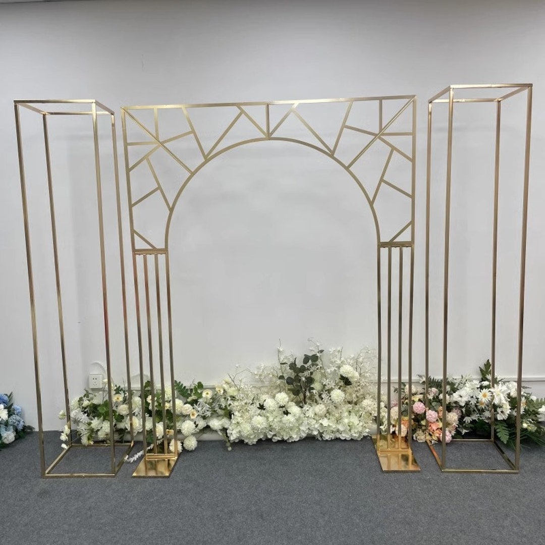 3pcs/set Shiny Gold Arch Rectangle Stand Metal Wedding Arch Ceremony ...