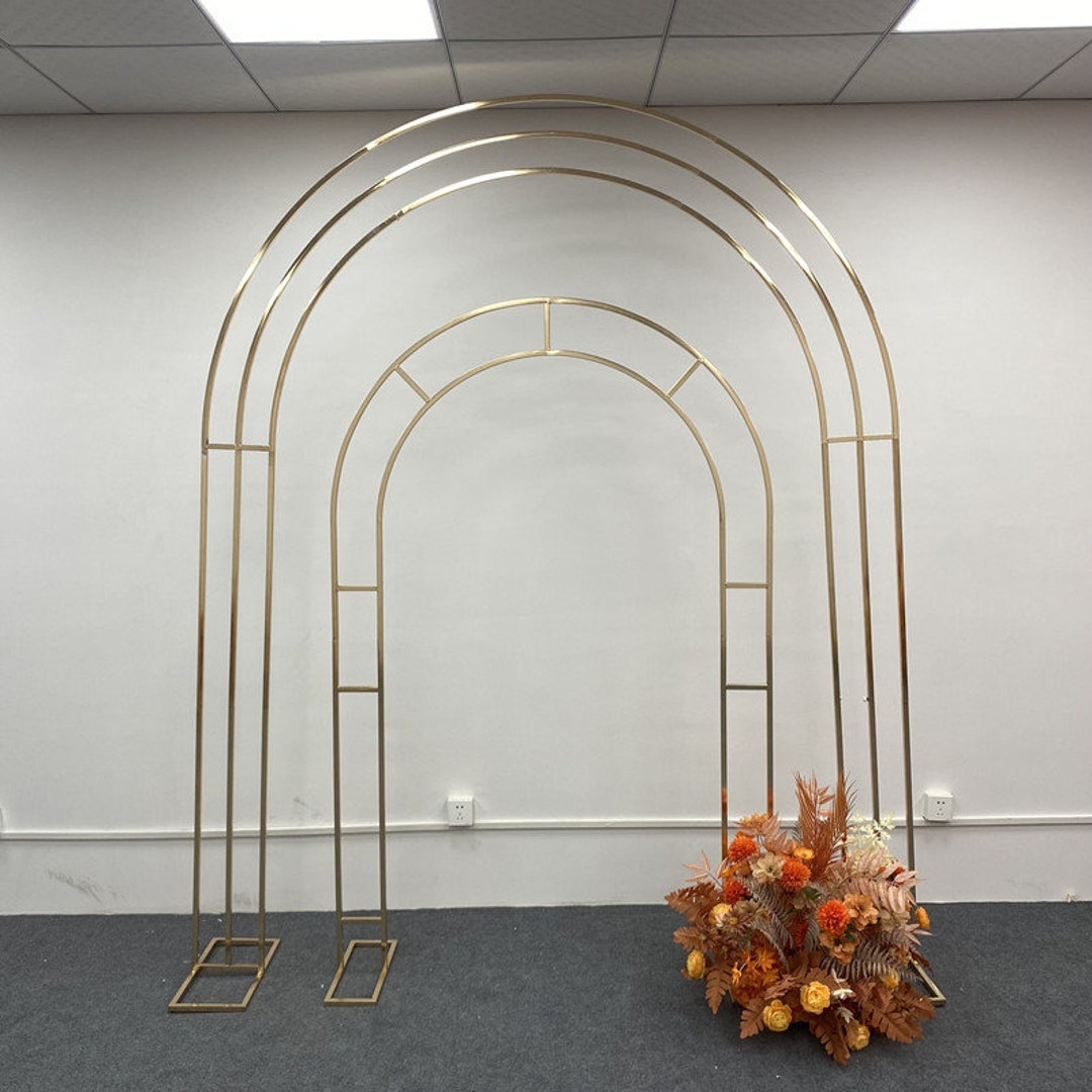 Shiny Gold Wedding Arch Backdrop Arch Arc Double-bar Arch Outdoor ...