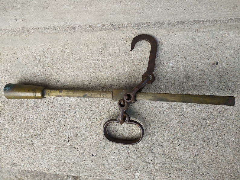 Antique Brass Steelyard Scale; Old Primitive Roman Balance; Dated 1900 ... Antique Brass Steelyard Scale; Old Primitive Roman Balance; Dated 1900 ...