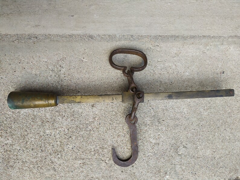 Antique Brass Steelyard Scale; Old Primitive Roman Balance; Dated 1900 ...