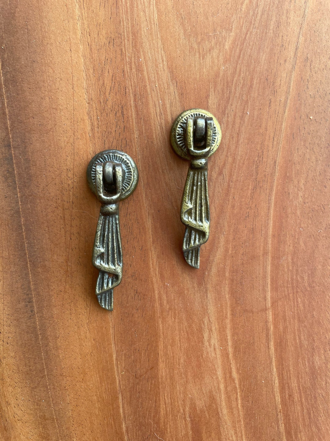 Art Deco Style Antique Brass Drop Drawer Pulls. Drawer Knobs - Etsy