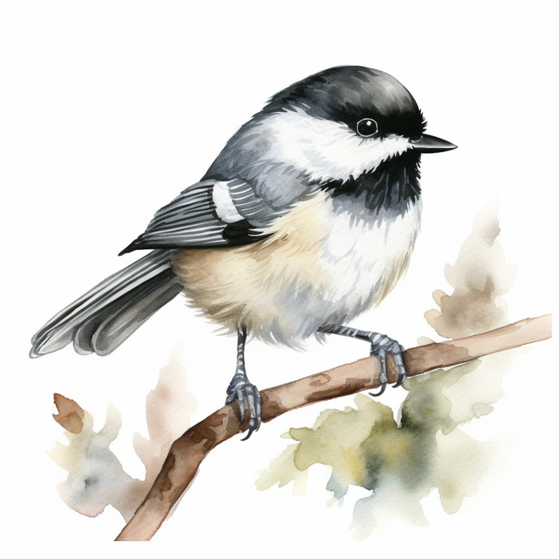 Black Capped Chickadee Clipart, Graceful Black-capped Chickadee Bird Clip Art, Watercolor Bird ...