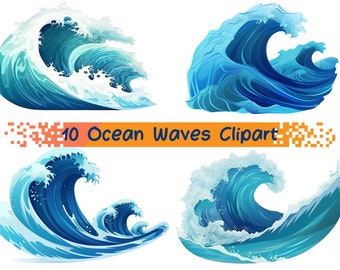 Blue Watercolor Waves Clipart Hand Painted Waves Ocean Clipart Sea ...