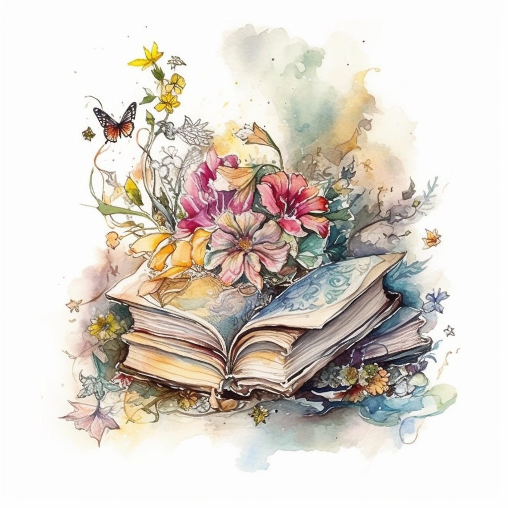 10 Watercolor Magical Books Clipart Open Book Clip Art - Etsy