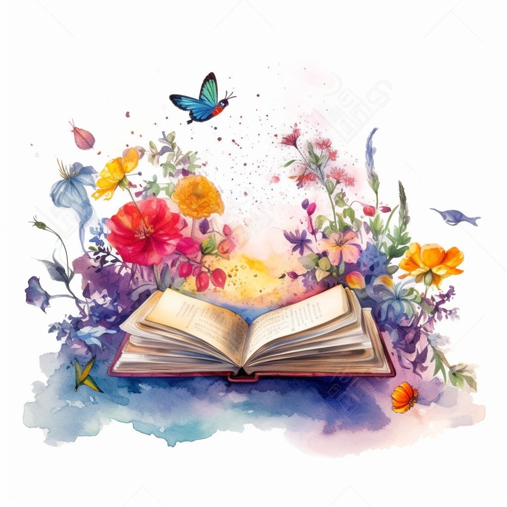 10 Watercolor Magical Books Clipart Open Book Clip Art - Etsy