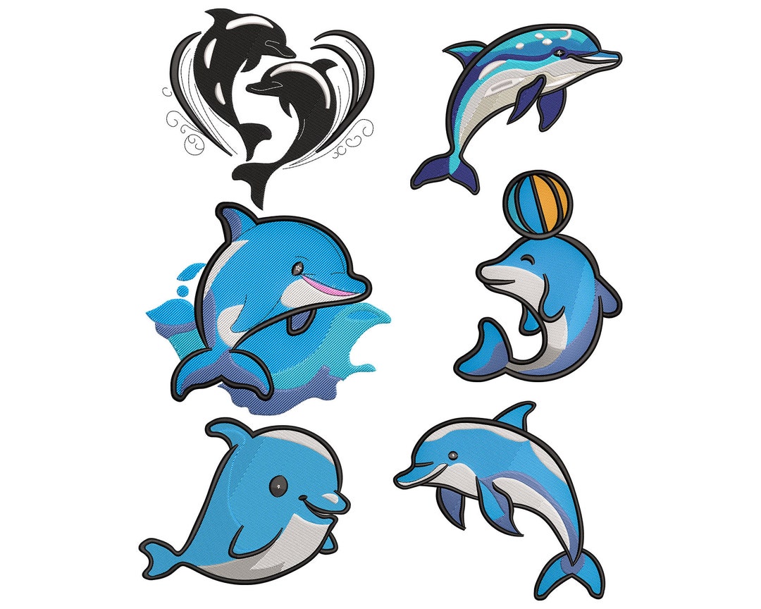 Dolphin Embroidery Design. Sea Animals Embroidery Designs. Jumping ...