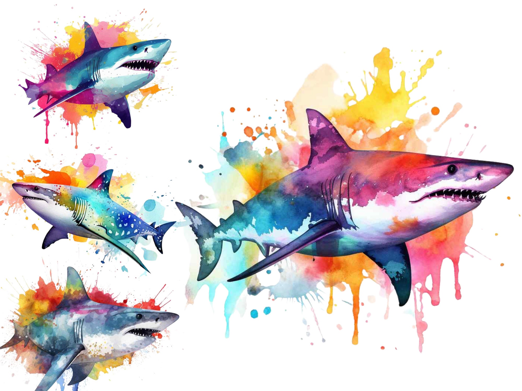10 Pack High Definition Commercial Use Watercolor Sharks - Etsy