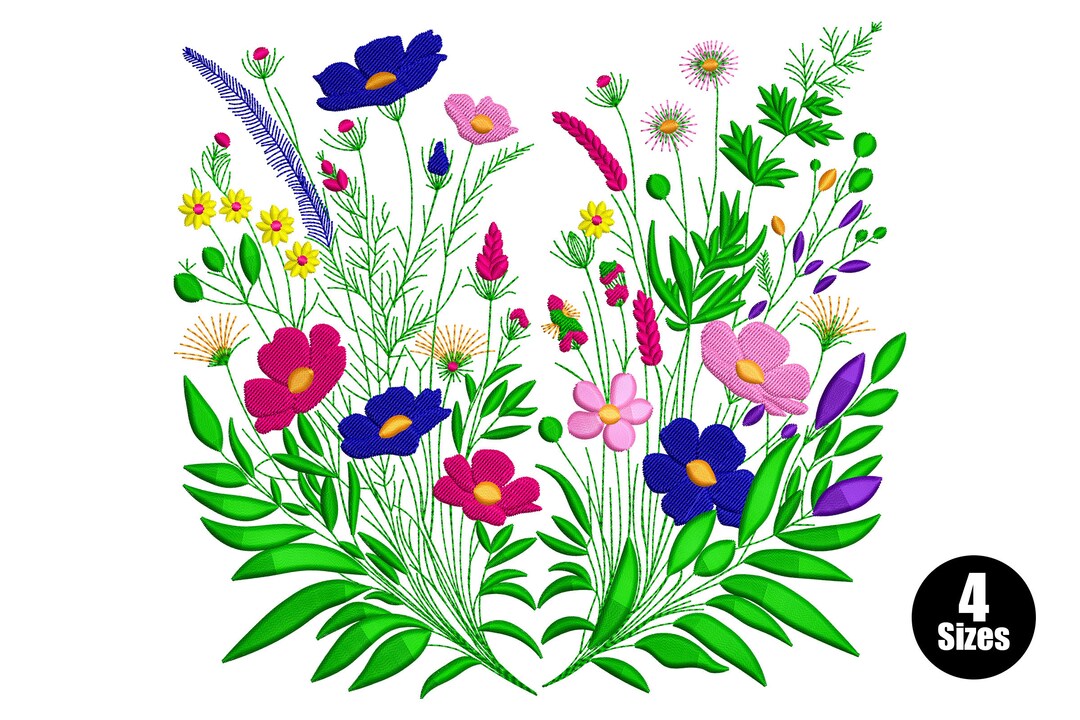 Summer Meadow Flowers Embroidery Design, Wildflowers Machine Embroidery ...