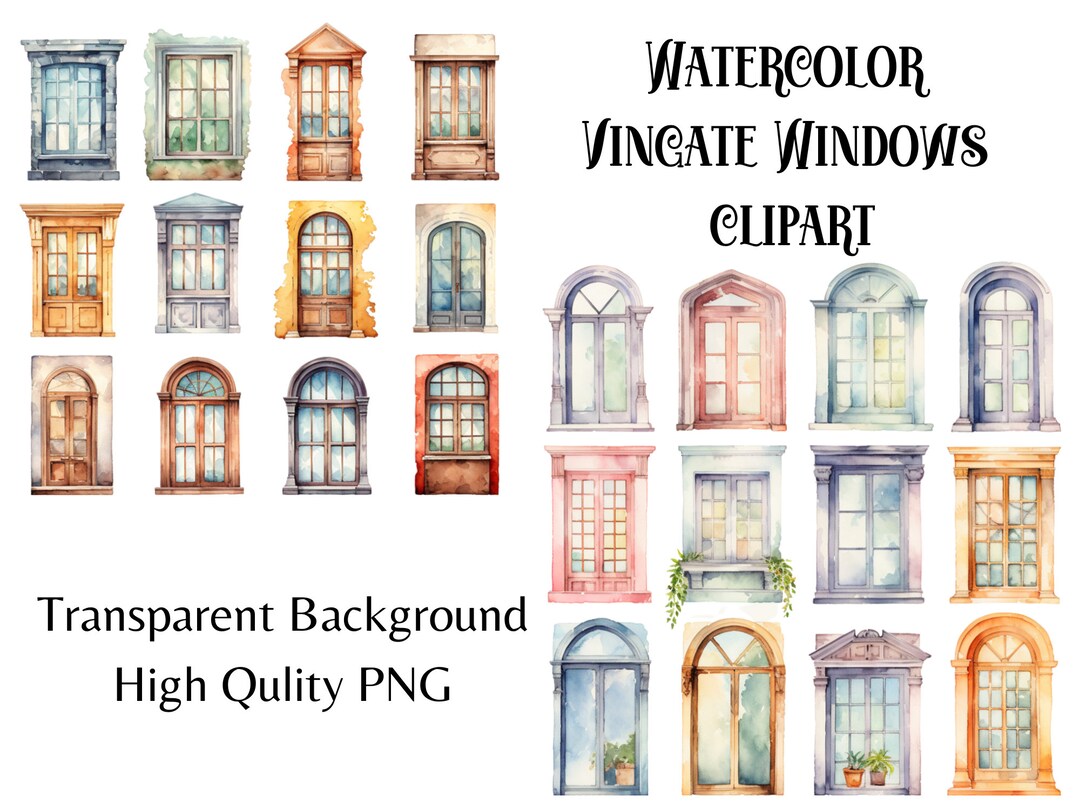 Watercolor Vintage Windows Clipart Window Frame Digital - Etsy