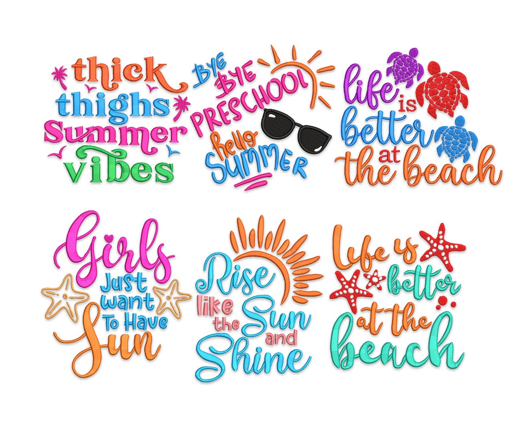 Summer Embroidery Designs, Summer Sayings Machine Embroidery Designs - Etsy