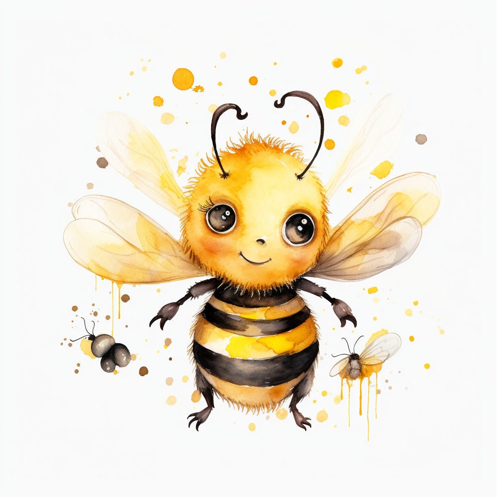 Bee Watercolor Clipart Baby Bee Clip Art Nursery Decor - Etsy