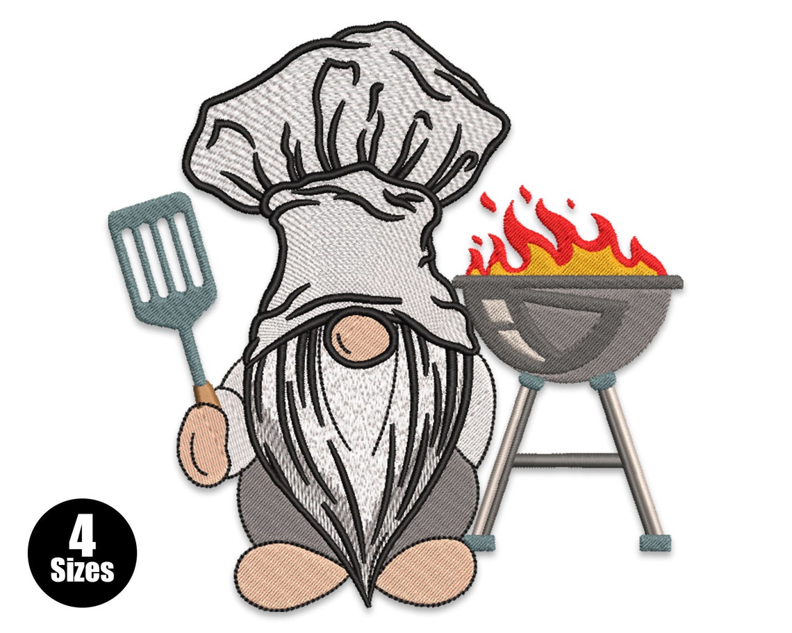 BBQ Gnome Embroidery Design. Barbecue Machine Embroidery Design - Etsy