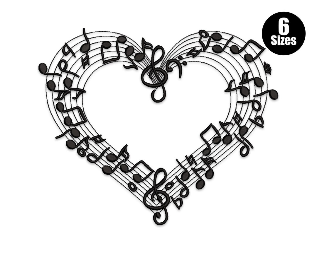Heart Shaped Musical Notes Embroidery Design. Music Love, Music Lover ...