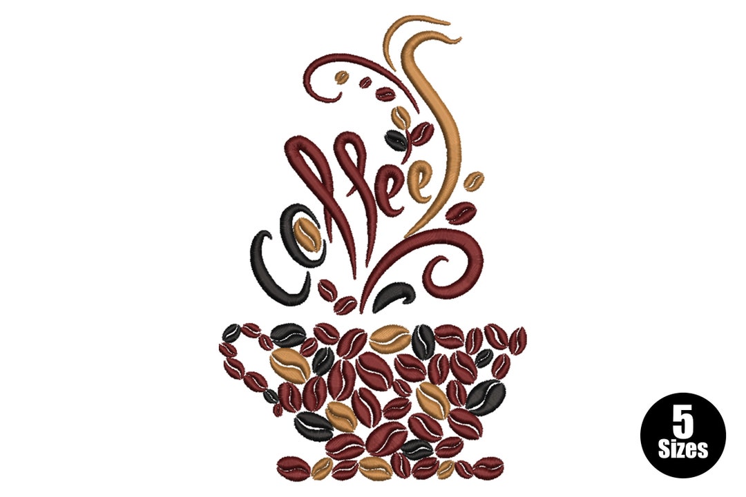 Coffee Cup Embroidery Design. Coffee Machine Embroidery Design. Cup ...