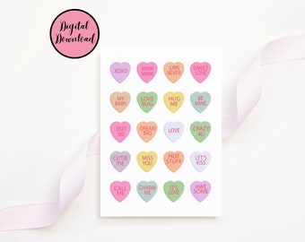 Candy Hearts Printable PDF Valentine's Day Card - Etsy