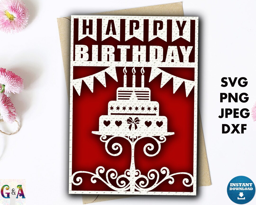 Happy Birthday Card Svg, Birthday Cake Card Cut File for Cricut ...