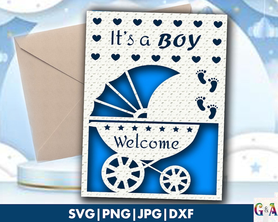 New Born Baby Card Svg, It’s a Boy Baby Birth Announcement Card Svg ...