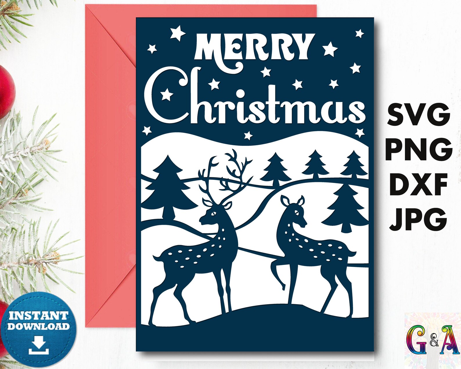 Christmas Card Svg, Merry Christmas Svg Card With Envelope Template for ...
