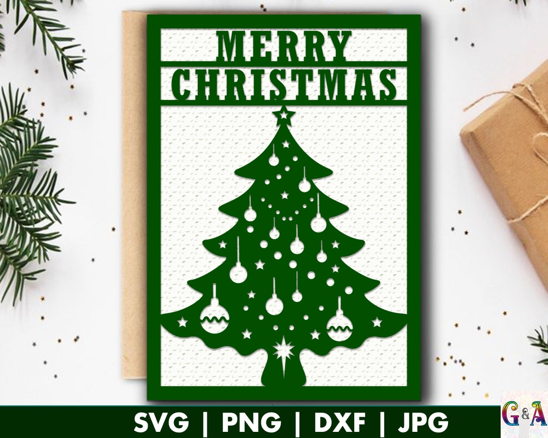 Christmas Tree Card Svg, Cricut Christmas Card Svg With Envelope, Merry ...